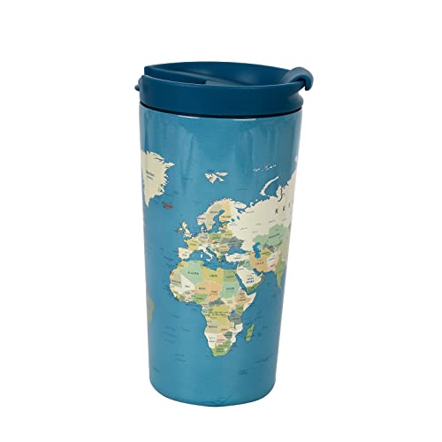 IDRINK® - Stainless steel insulated TRAVEL MUG | Thermos 350 ml 10 hours COLD 6 hours HOT (BLUE MAPS)