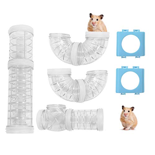 WishLotus Hamster Tubes with 2 Pipe Connection Plates, Adventure External Pipe Set Creative Transparent DIY Connection Tunnel Track to Expand Space Hamster Cage Accessories Hamster Toys (Clear)