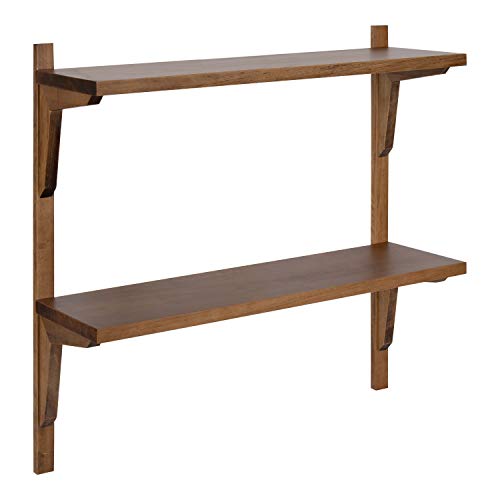 Kate and Laurel Meridien Farmhouse Wood Shelves, 24 x 8 x 24, Rustic Brown, Modern Two Tier Wall Shelf for Storage and Display