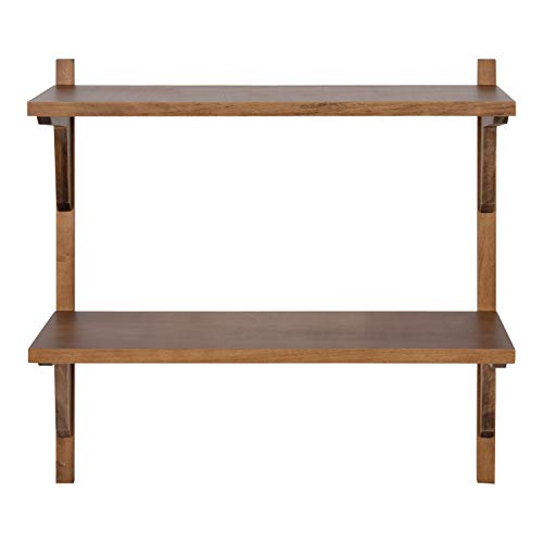 Kate and Laurel Meridien Farmhouse Wood Shelves, 24 x 8 x 24, Rustic Brown, Modern Two Tier Wall Shelf for Storage and Display