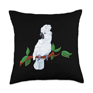 cockatoo parrot designs umbrella cockatoo on a branch throw pillow, 18x18, multicolor