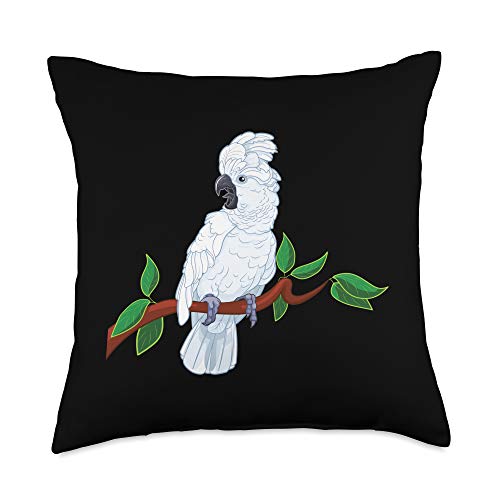 Cockatoo Parrot Designs Umbrella Cockatoo on a Branch Throw Pillow, 18x18, Multicolor