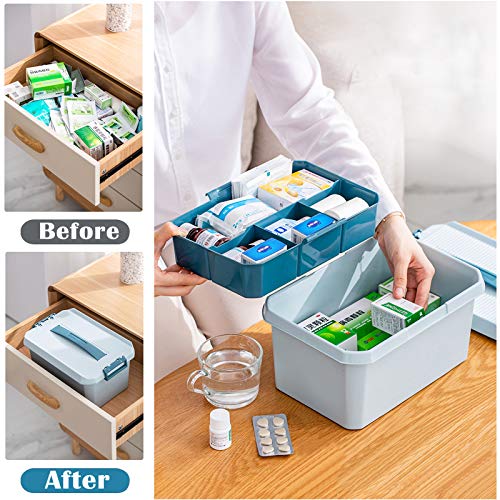 BTSKY Plastic Storage Box& Carry Box, Plastic Multipurpose Portable Tool Box Sewing Box Organizer with Removable 4 Compartments Tray and Locking Lid & Handle(S)