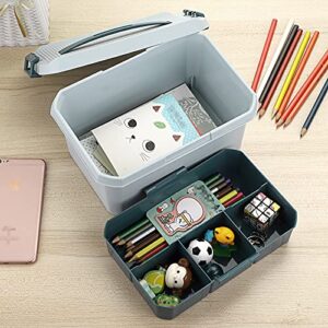 BTSKY Plastic Storage Box& Carry Box, Plastic Multipurpose Portable Tool Box Sewing Box Organizer with Removable 4 Compartments Tray and Locking Lid & Handle(S)