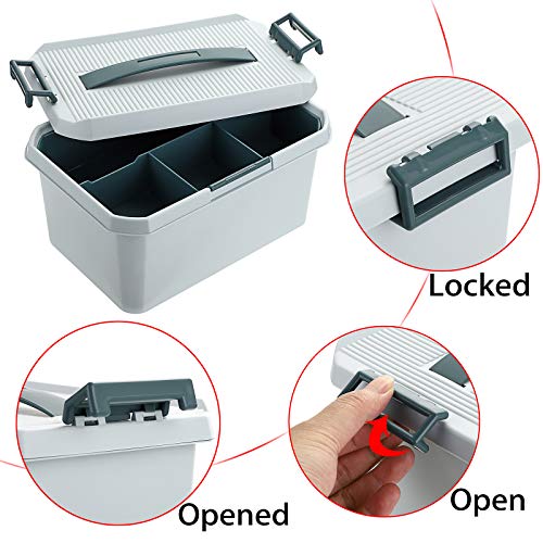 BTSKY Plastic Storage Box& Carry Box, Plastic Multipurpose Portable Tool Box Sewing Box Organizer with Removable 4 Compartments Tray and Locking Lid & Handle(S)