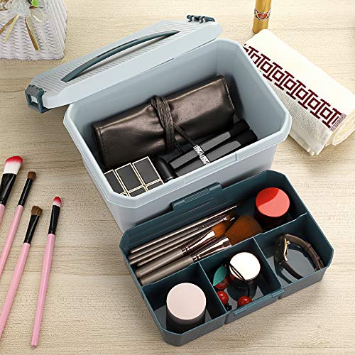 BTSKY Plastic Storage Box& Carry Box, Plastic Multipurpose Portable Tool Box Sewing Box Organizer with Removable 4 Compartments Tray and Locking Lid & Handle(S)