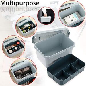 BTSKY Plastic Storage Box& Carry Box, Plastic Multipurpose Portable Tool Box Sewing Box Organizer with Removable 4 Compartments Tray and Locking Lid & Handle(S)