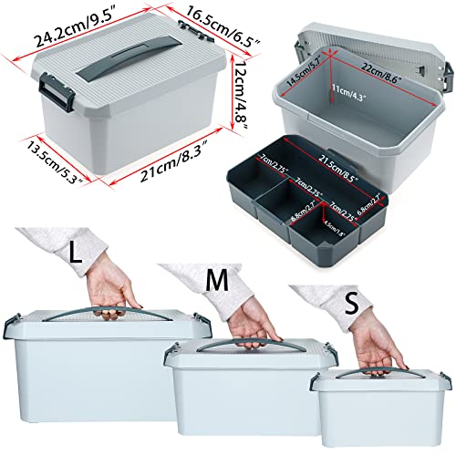 BTSKY Plastic Storage Box& Carry Box, Plastic Multipurpose Portable Tool Box Sewing Box Organizer with Removable 4 Compartments Tray and Locking Lid & Handle(S)