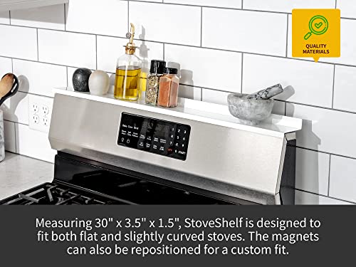 StoveShelf 30" Length White Magnetic Shelf for Kitchen Stove - Kitchen Storage Solution with Zero Installation - Over Stove Spice Rack Organizer