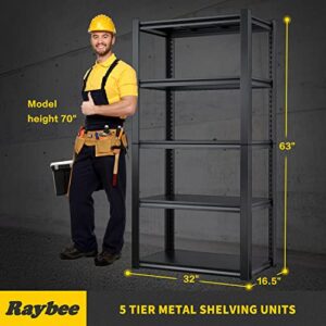 Raybee Garage Shelving Heavy Duty Storage Shelves Hold 2000LBS Adjustable Garage Storage Shelves, 5-Tier Metal Shelving Unit for Garage, Heavy Duty Shelving, Basement Storage Rack 32"W x 16.5"D x 63"H