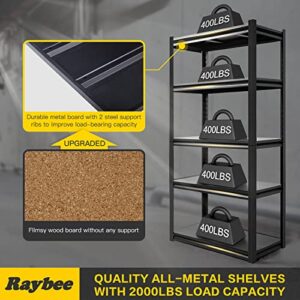 Raybee Garage Shelving Heavy Duty Storage Shelves Hold 2000LBS Adjustable Garage Storage Shelves, 5-Tier Metal Shelving Unit for Garage, Heavy Duty Shelving, Basement Storage Rack 32"W x 16.5"D x 63"H