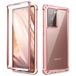 dexnor for galaxy note 20 ultra case with screen protector clear electroplated metal 360 full body rugged protective shockproof hard cover heavy duty defender bumper for samsung note 20 ultra 5g pink