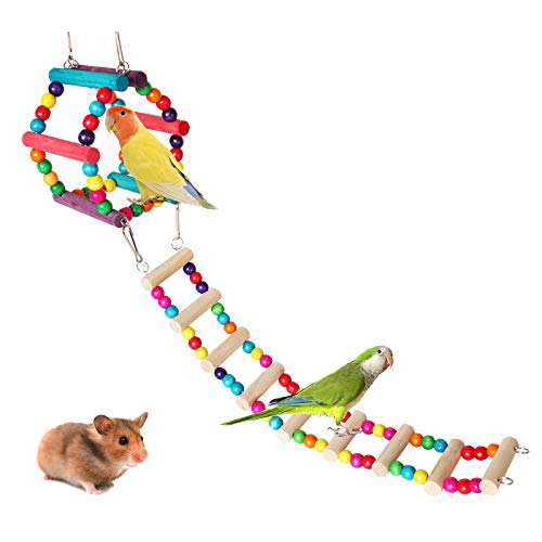 Bird Parrot Toys Ladders Swing - Hanging Pet Bird Cage Accessories Hammock Swing Toy for Small Parakeets Cockatiels , Lovebirds , Hamster Crawling Bridge Trainning Toys