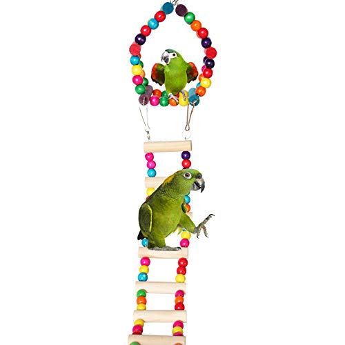 Bird Parrot Toys Ladders Swing - Hanging Pet Bird Cage Accessories Hammock Swing Toy for Small Parakeets Cockatiels , Lovebirds , Hamster Crawling Bridge Trainning Toys