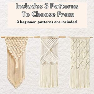 DIY Macrame Wall Hanging Kits, 3 Patterns Macrame DIY Wall Hangers for Beginners, Home Decor with 200 Meters Macrame Cord, 3 PCS Wooden Dowels and Instruction Booklet for Macrame Starters