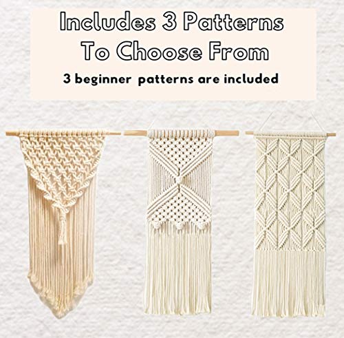 DIY Macrame Wall Hanging Kits, 3 Patterns Macrame DIY Wall Hangers for Beginners, Home Decor with 200 Meters Macrame Cord, 3 PCS Wooden Dowels and Instruction Booklet for Macrame Starters