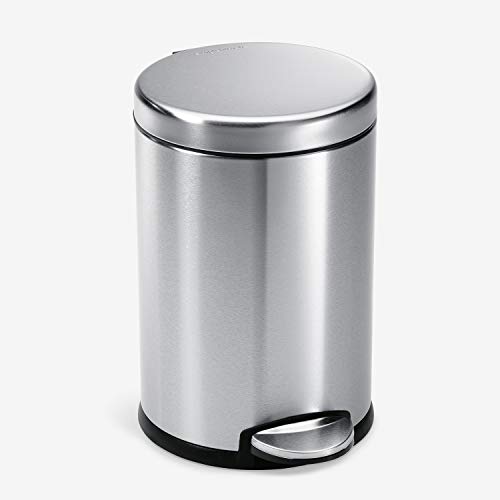 simplehuman 30 Liter / 8 Gallon Round Step Trash Can, Brushed Stainless Steel & Gallon Round Bathroom Step Trash Can, 4.5 Liter / 1.2 Gallon, Brushed Stainless Steel