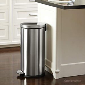 simplehuman 30 Liter / 8 Gallon Round Step Trash Can, Brushed Stainless Steel & Gallon Round Bathroom Step Trash Can, 4.5 Liter / 1.2 Gallon, Brushed Stainless Steel