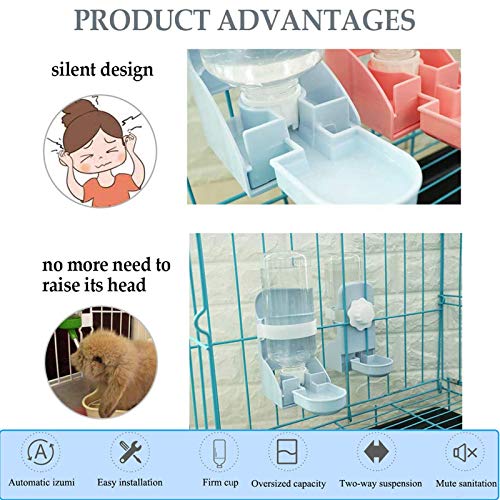 Kathson Rabbit Suspended Feeder Dispenser Hanging Water Fountain Automatic Bottle,Crate Bowl Removable Plastic Stainless Steel Pet Cage Coop Cup with Bolt Holder Set for Bunny Cat Dog and Other Animal