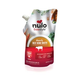 nulo freestyle bone broth, premium food topper for cats and dogs, with collagen and chondroitin sulfate to help boost the quality of your pet’s coat and skin, 20 fl oz pouch