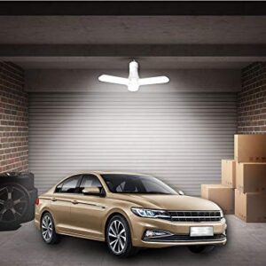 QUANXI 2 Packs LED Garage Lights 30W, 3000 Lumens, Ceiling Lights for Garage,E26 Tribright LED Ceiling Light, 3 Adjustable Panels Garage Light Bulb for Garage, Warehouse, Workshop, Basement