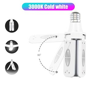 QUANXI 2 Packs LED Garage Lights 30W, 3000 Lumens, Ceiling Lights for Garage,E26 Tribright LED Ceiling Light, 3 Adjustable Panels Garage Light Bulb for Garage, Warehouse, Workshop, Basement