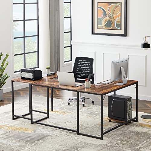 Merax U-Shaped Computer, Industrial Corner Writing CPU Stand, Gaming Table Workstation Home Office Desk, 78.7" L x 47" W x 30.1" H, Tiger