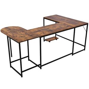 Merax U-Shaped Computer, Industrial Corner Writing CPU Stand, Gaming Table Workstation Home Office Desk, 78.7" L x 47" W x 30.1" H, Tiger