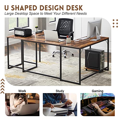 Merax U-Shaped Computer, Industrial Corner Writing CPU Stand, Gaming Table Workstation Home Office Desk, 78.7" L x 47" W x 30.1" H, Tiger