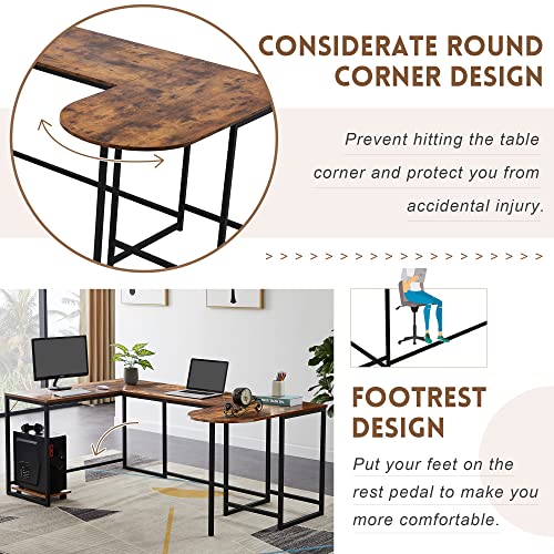 Merax U-Shaped Computer, Industrial Corner Writing CPU Stand, Gaming Table Workstation Home Office Desk, 78.7" L x 47" W x 30.1" H, Tiger