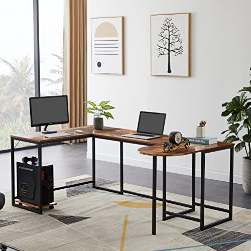 Merax U-Shaped Computer, Industrial Corner Writing CPU Stand, Gaming Table Workstation Home Office Desk, 78.7" L x 47" W x 30.1" H, Tiger