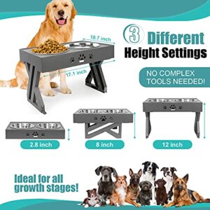 URPOWER Elevated Dog Bowls Adjustable Raised Dog Bowl with 2 Stainless Steel 1.5L Dog Food Bowls Stand Non-Slip No Spill Dog Dish Adjusts to 3 Heights 2.8”, 8”, 12”for Small Medium Large Dogs and Cats