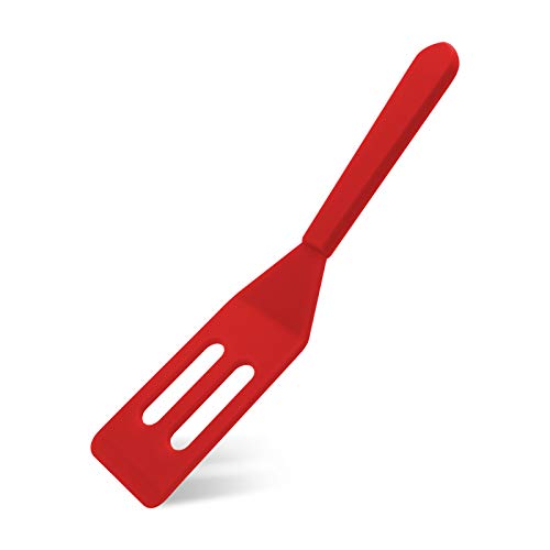 KUFUNG Mini Brownie Serving Spatula Flexible Nonstick Silicone Serve Turner Heat-Resistant Cookie Spatula Slotted Spatula for Flip Egg in Small Frying Pan Cookie Batter (Small, Red)