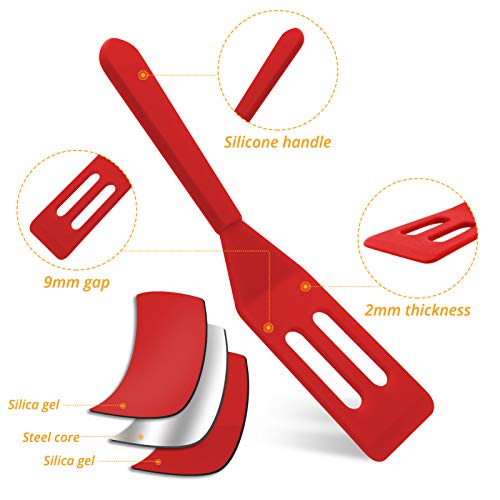 KUFUNG Mini Brownie Serving Spatula Flexible Nonstick Silicone Serve Turner Heat-Resistant Cookie Spatula Slotted Spatula for Flip Egg in Small Frying Pan Cookie Batter (Small, Red)