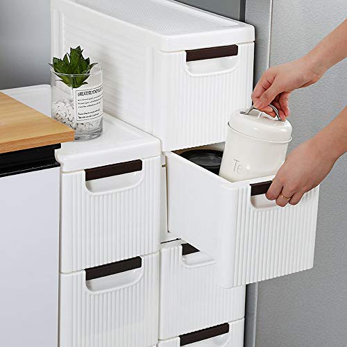 samanoya Dresser Storage Drawer Units Narrow Rolling Storage Cabinet Plastic 3-Drawer Storage Cart on Wheels, Standing Shelf Units for Bathroom Bedroom Office Kitchen Living Room (3-Drawer), White