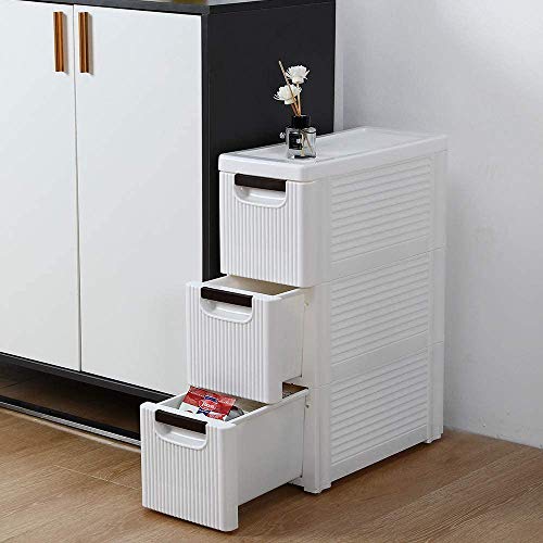 samanoya Dresser Storage Drawer Units Narrow Rolling Storage Cabinet Plastic 3-Drawer Storage Cart on Wheels, Standing Shelf Units for Bathroom Bedroom Office Kitchen Living Room (3-Drawer), White