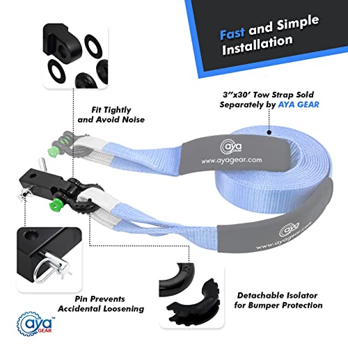 Aya Gear Shackle Hitch Receiver 2 inch 35,000lbs Break Strength Heavy Duty Receiver with 5/8" Screw Pin, 3/4 Shackle. Vehicle Recovery Off-Road, Towing Accessories Compatible with Trucks Jeeps