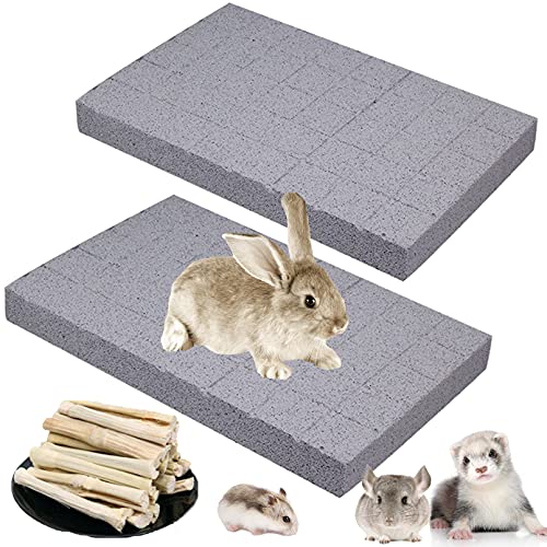 Hamiledyi Rabbit Scratch Foot Pads 2Pack Bunny Grinding Claw Pad Small Animals Lava Grinding Teeth Stone Hamster Chew Sweet Bamboo Treats Toy for Chinchilla Ferret Guinea Pig Rat Gerbil Hedgehog