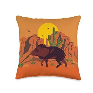 sonoran desert gifts peccary javelina animal lover southwestern sonoran desert throw pillow, 16x16, multicolor