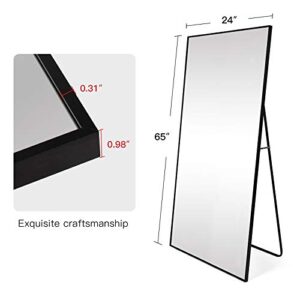 CASSILANDO Full Length Mirror 65" × 24", Floor Big Mirror,Standing Mirror, Against Wall for Bedroom,Dressing and Wall-Mounted Thin Frame Mirror (Black, 65x24)