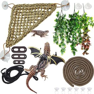 hamiledyi bearded dragon tank accessories lizard hammock adjustable leash bat wings reptile plants hanging fake vines tank habitat decor for climbing chameleon lizards gecko snakes