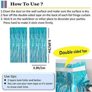 Vanujoy Iridescent Teal Blue Foil Fringe Backdrop Curtains Party Decoration - 2 Pack Tinsel Party Door Wall Curtain for Birthday Bachelorette Party Engagement Bridal Shower Baby Shower Graduation