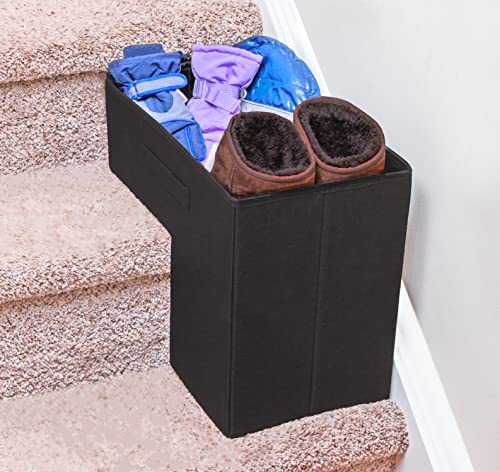 LoftCulture L-Shape Stair Organizer (Black) - Foldable, Water-Resistant, Staircase Basket with Handles, Stair Basket for Carpeted and Wooden Stairs