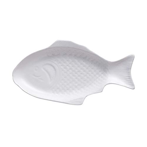 Cabilock Ceramic Fish Shaped Plate Appetizer Serving Tray Platter Creative Japanese Snack Storage Dish Tray for Restaurants Home (11 Inches White)