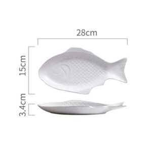 Cabilock Ceramic Fish Shaped Plate Appetizer Serving Tray Platter Creative Japanese Snack Storage Dish Tray for Restaurants Home (11 Inches White)