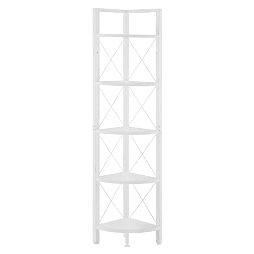 Fiona's magic 5-Tier Corner Shelf Stand, Tall Corner Bookshelf Corner Plant Stand, Corner Storage Shelves for Living Room, Home Office, Small Space, White