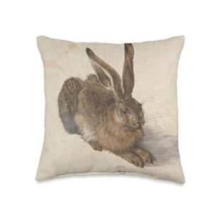 masterpiececafe renaissance fine art collection young (field hare) by albrecht durer, renaissance art throw pillow, 16x16, multicolor