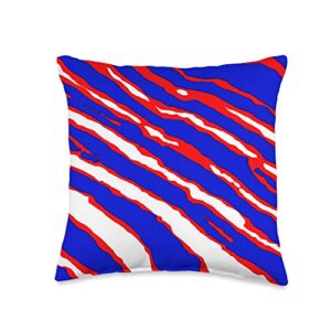 celebrate buffalo buffalo ny city red white blue crazy zebra stripe 90s retro throw pillow, 16x16, multicolor