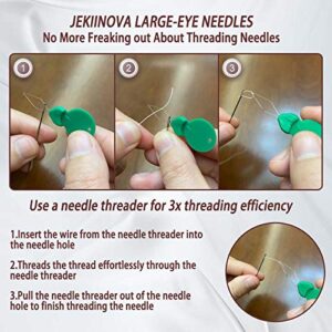 Large-Eye Needles for Hand Sewing, 50pcs Premium Large Eye Sewing Needles with Threaders and Storage Tube 5 Size Large Eye Pointed Stitching Needles for Stitching Crafting Projects and Embroidery