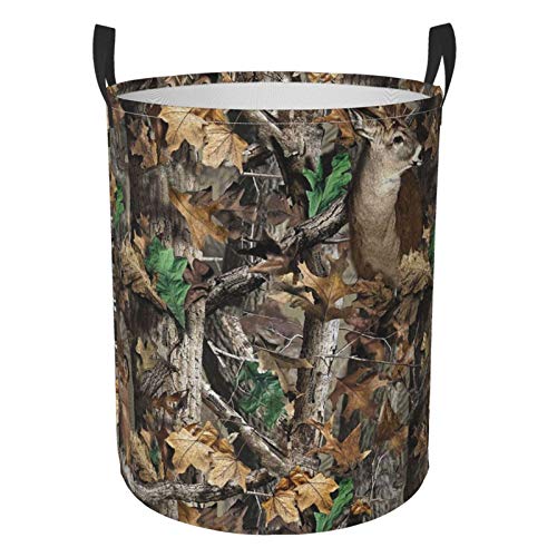 KUOAICY Camo Deer Camouflage Hunting Circular Storage Bin Organizer Round Basket for Laundry Hamper Bedroom Clothes Medium